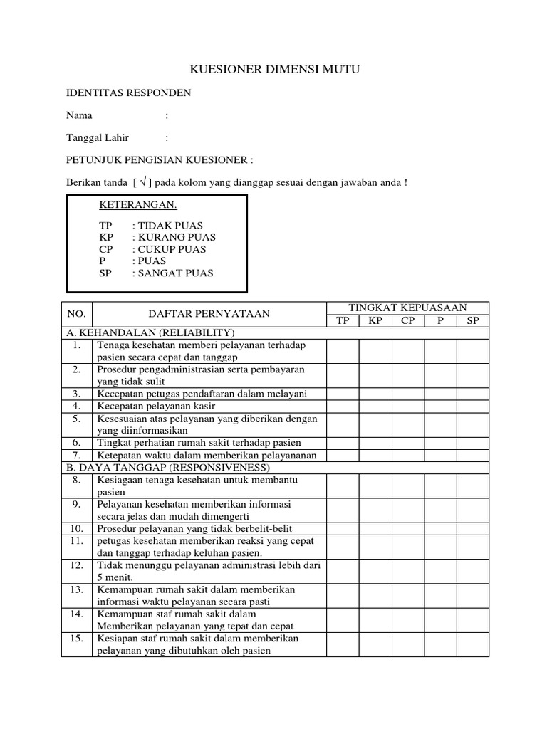 Kuesioner Dimensi Mutu Pelayanan Kesehatan | PDF