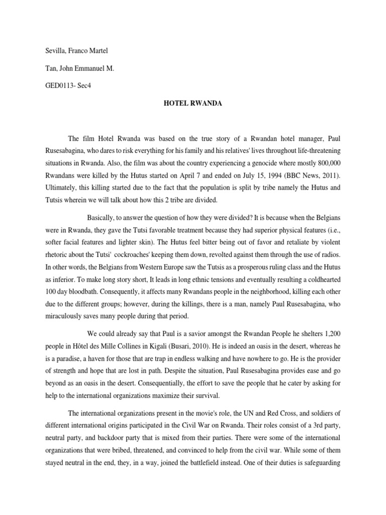 Hotel Rwanda Reflection | PDF | Hutu | Rwanda