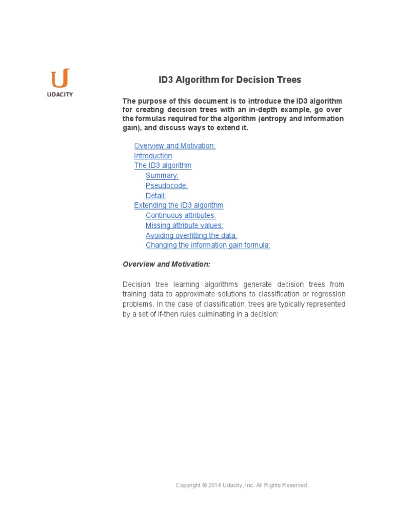 ID3 Algorithm For Decision Trees | PDF | Analysis | Theoretical Computer Science