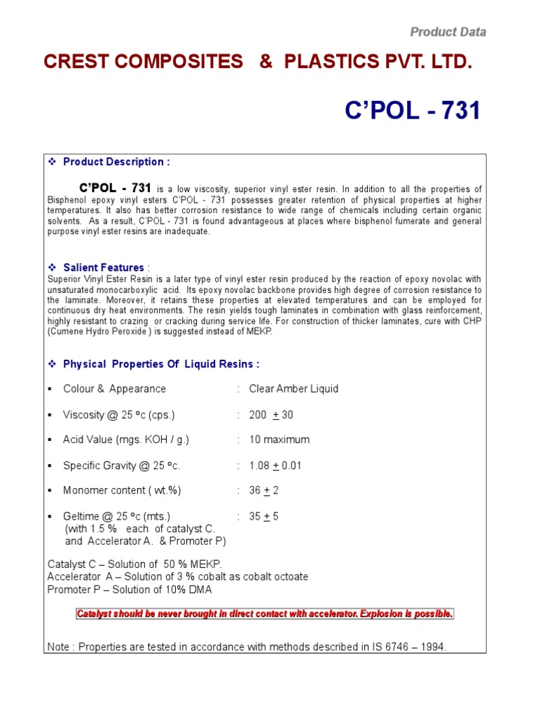 C’POL-731: Superior Vinyl Ester Resin | PDF | Epoxy | Amorphous Solid