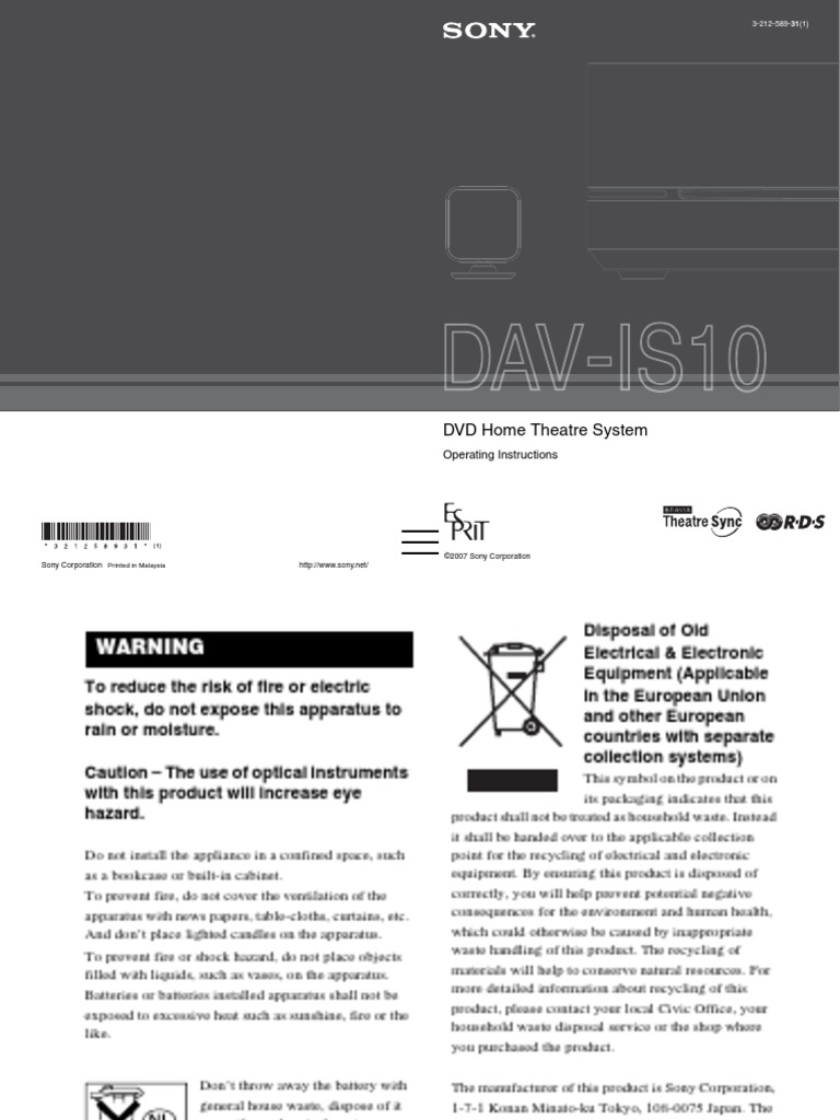 Sony Dav-Is10 Manual PDF | PDF | Compact Disc | Dvd