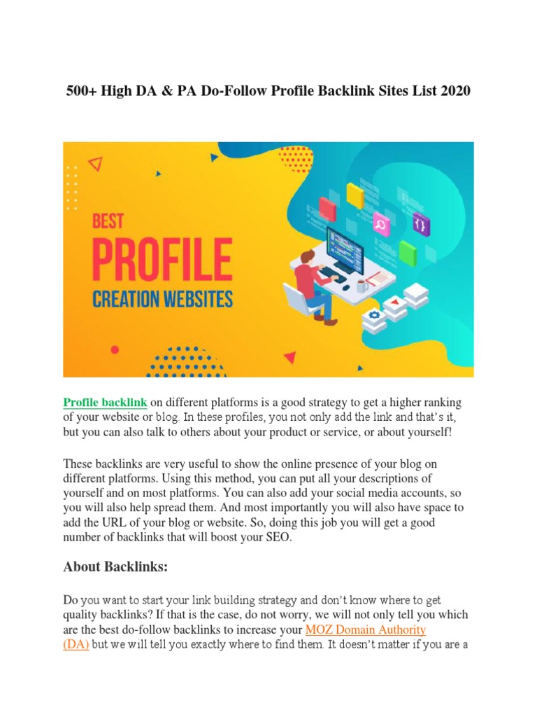 500+ Profile Backlinks List For 2020 | PDF | Search Engine Optimization | World Wide Web