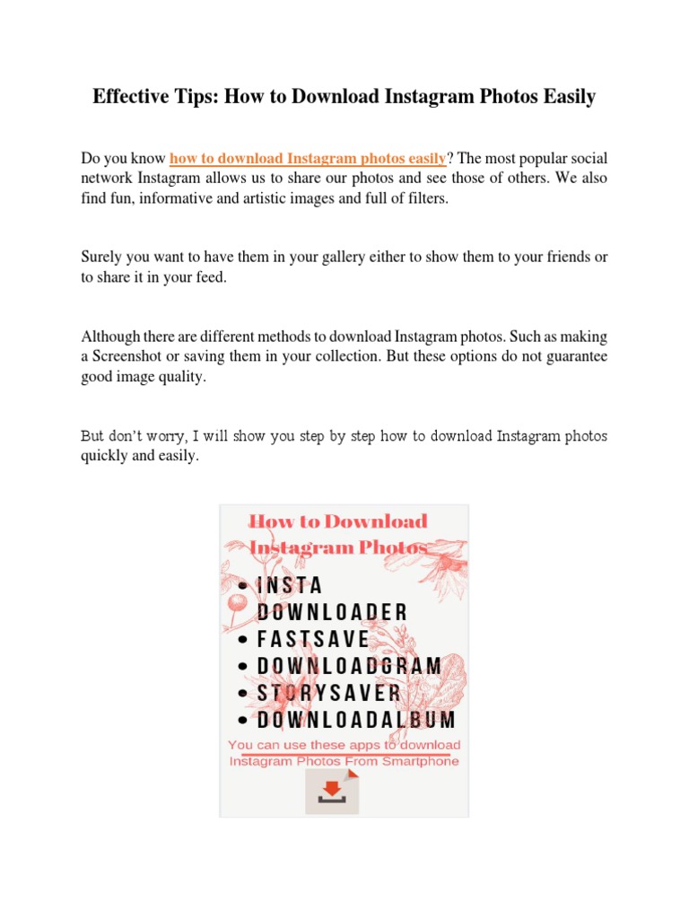 How To Download Instagram Photos Easily | PDF | Ios | Google Play