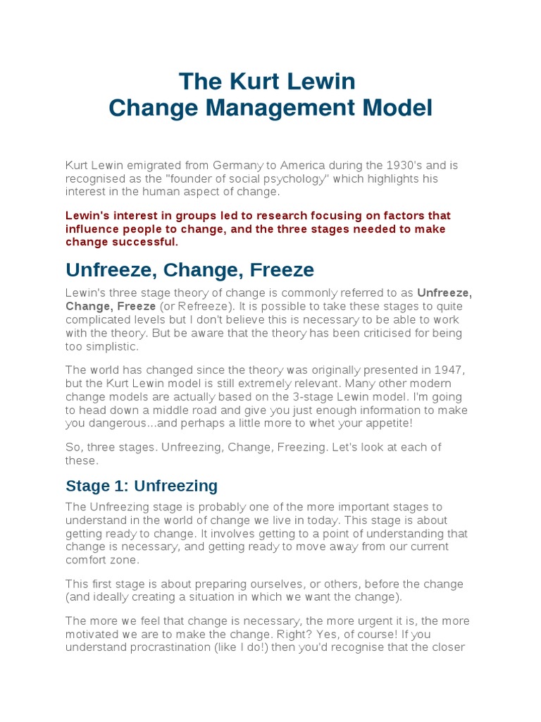 The Kurt Lewin Change Model | PDF | Motivation | Motivational