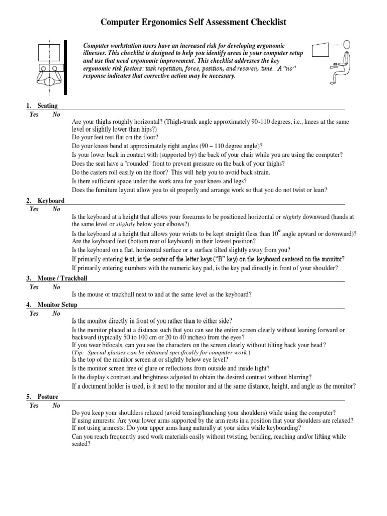Ergonomics Self Assessment Checklist PDF | PDF | Chair | Computer Keyboard