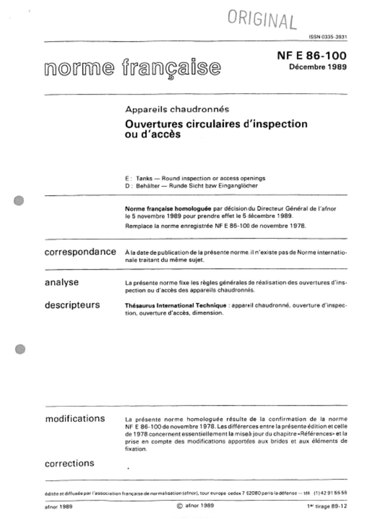 NF E 86-100 Décembre 1989 PDF | PDF