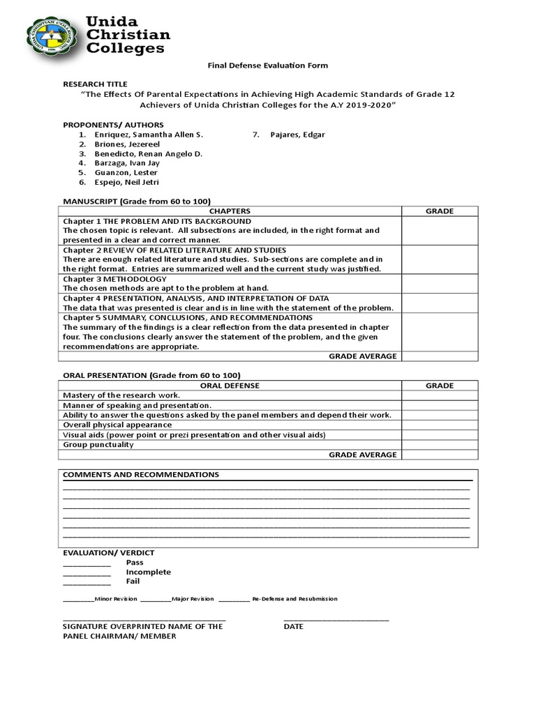 Final Defense Evaluation Form | PDF | Scientific Method | Inquiry