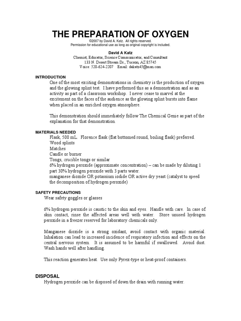 Preparation of Oxygen | PDF | Hydrogen Peroxide | Oxygen
