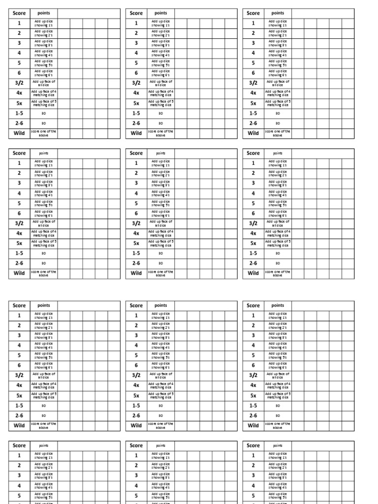 Yacht Dice Game Score Sheet | PDF | Dice | Leisure Activities