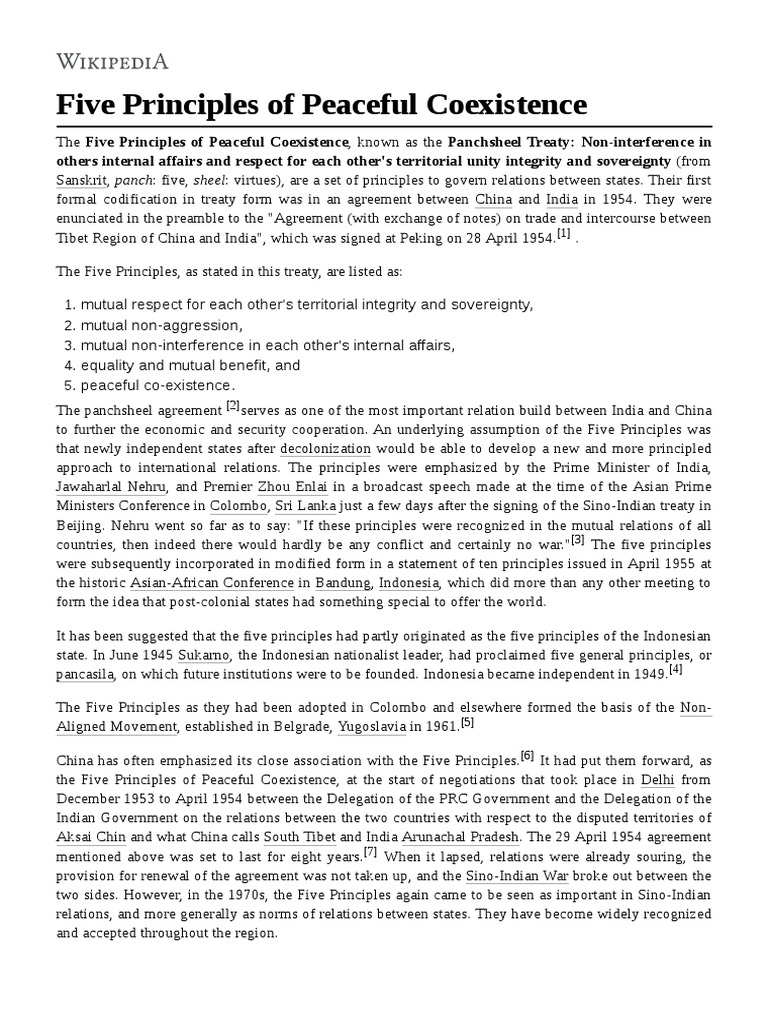 Panchsheel: Five Principles Overview | PDF | Foreign Policy ...