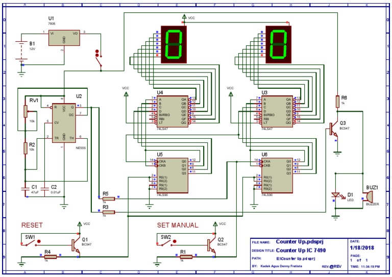 Schematic diagram of an up counter circuit using IC 7490 | PDF ...