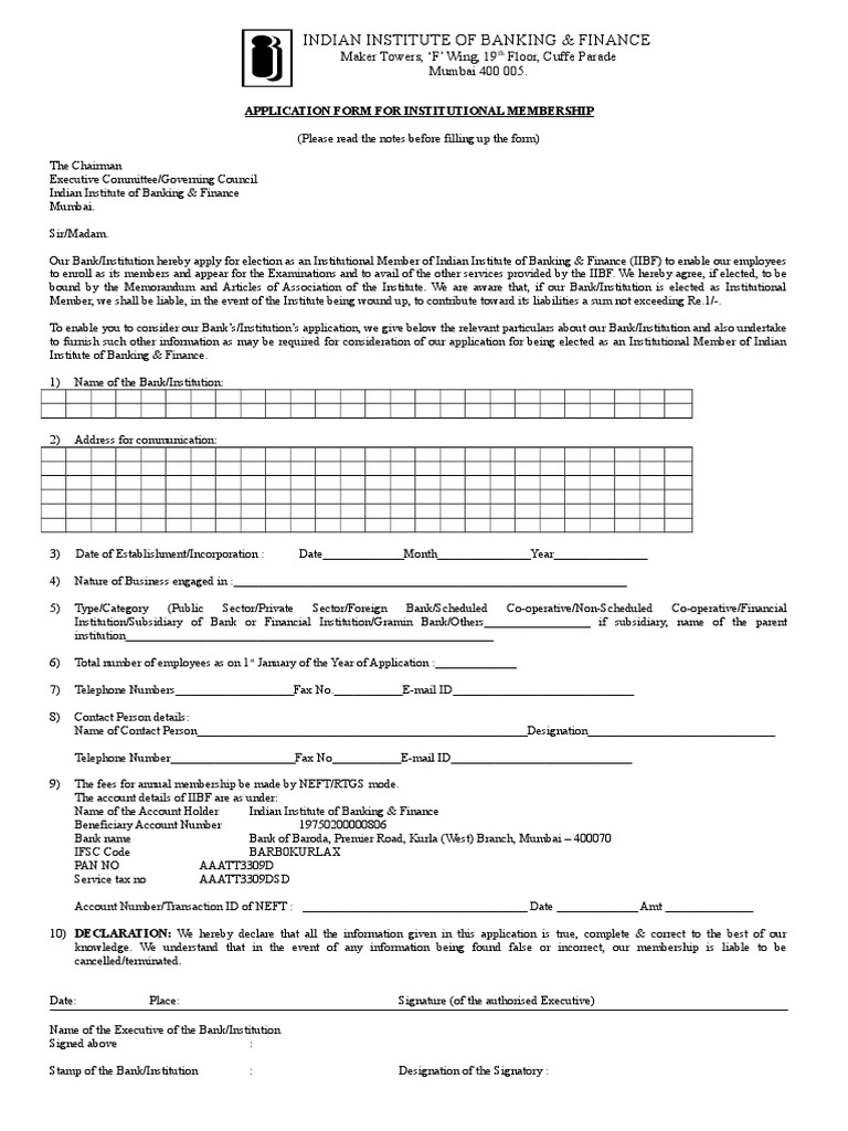 Institutional Membership Form | PDF | Subsidiary | Banks