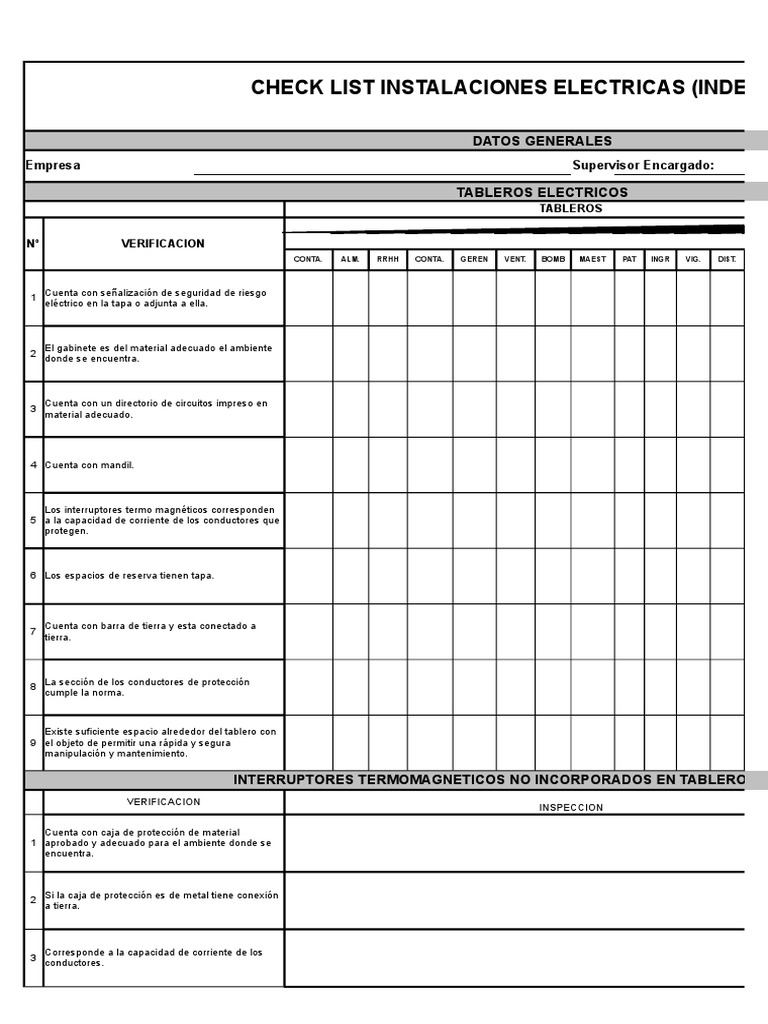Check List Electrico | PDF | Enchufes y tomas de corriente alterna | Equipo