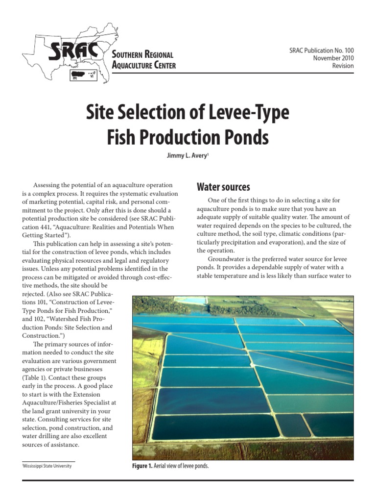 SRAC Publication No. 0100 - Site Selection of Levee Type Fish ...