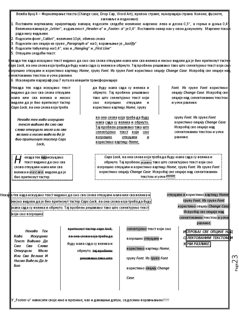 Word 4 Vezba Kolone | PDF