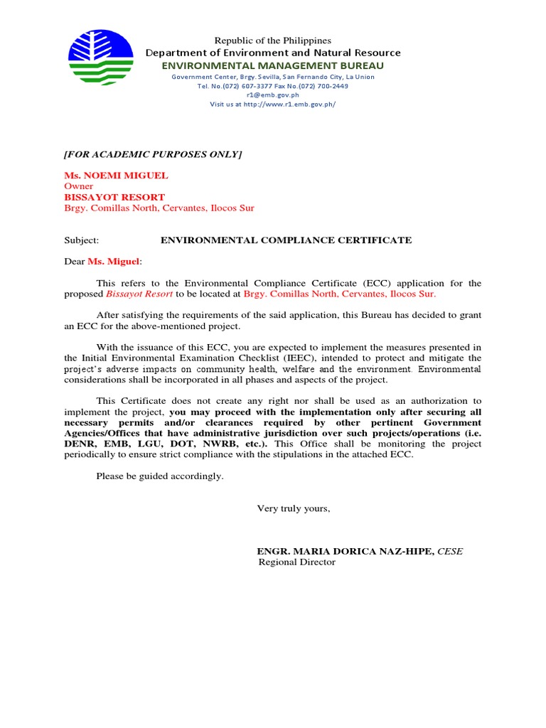 ECC For Academic Purposes | PDF | Wastewater | Regulatory Compliance