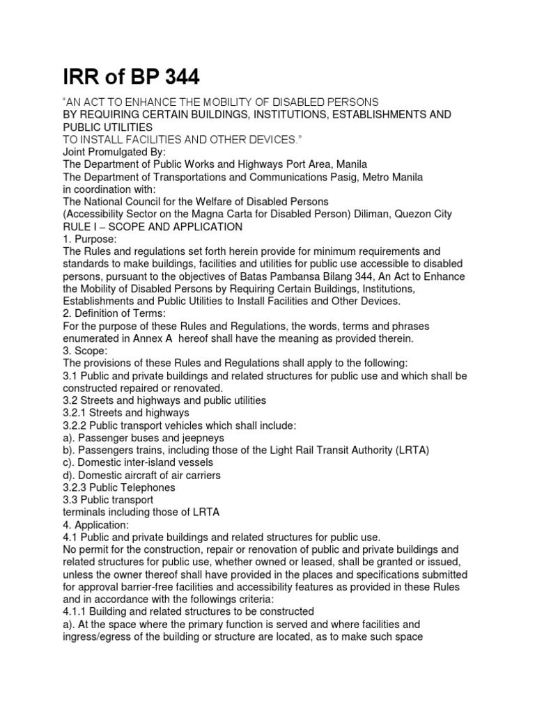 IRR of BP 344 | PDF | Wheelchair | Accessibility