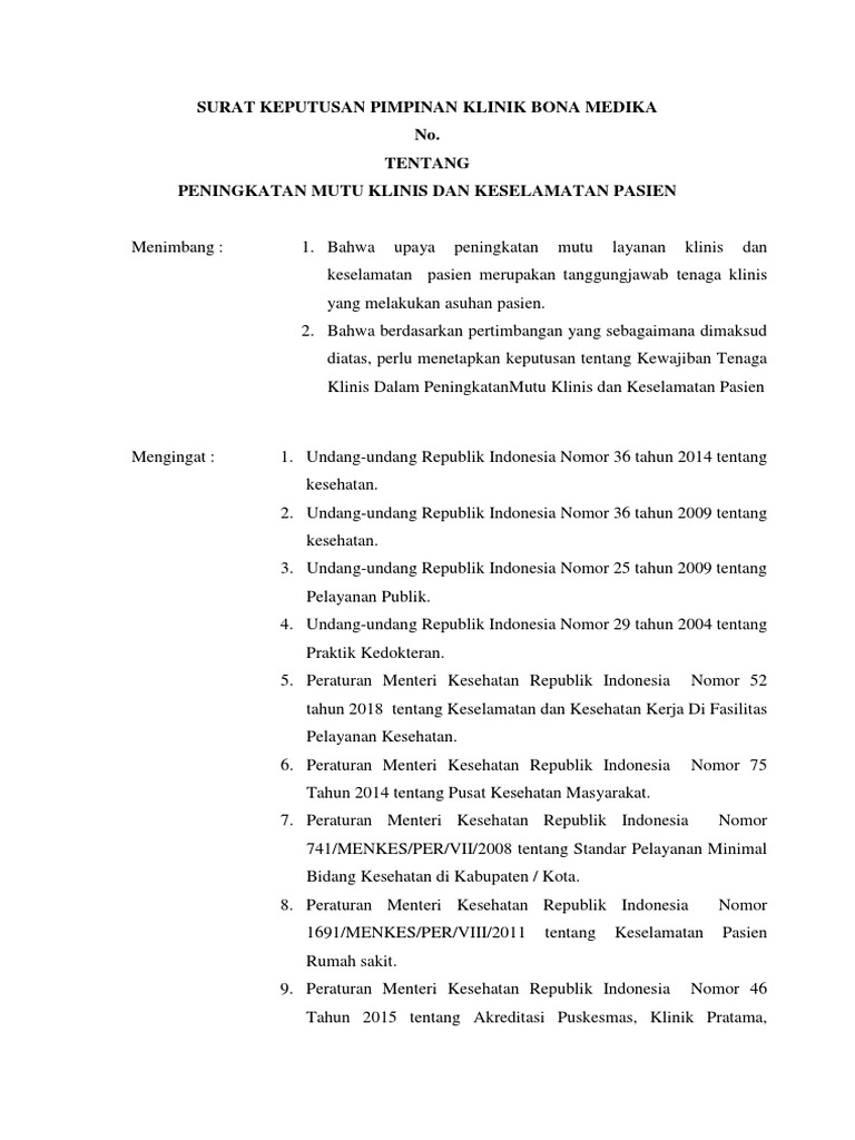 4.1.1.1 SK Kewajiban Tenaga Klinis DLM Peningkatan Mutu Klinis &keselamatan Pasien | PDF