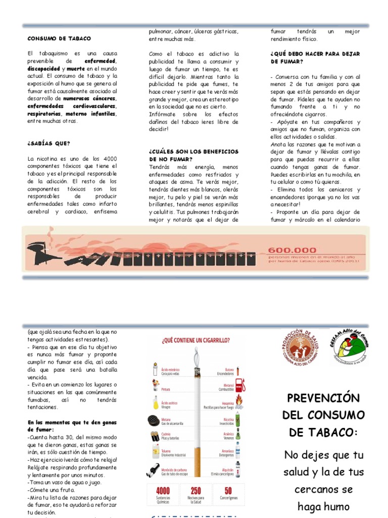 Triptico Tabaquismo | PDF | Nicotina | Tabaco