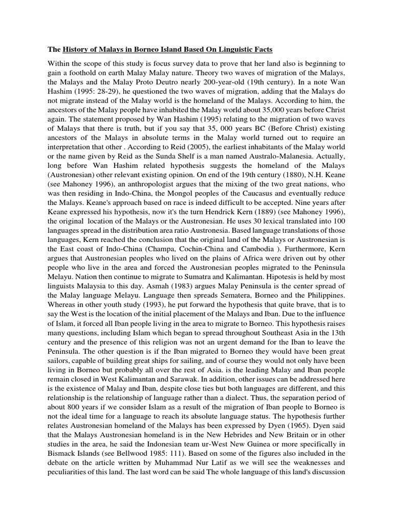 The History of Malays in Borneo Island Based On Linguistic Fact1 | PDF ...