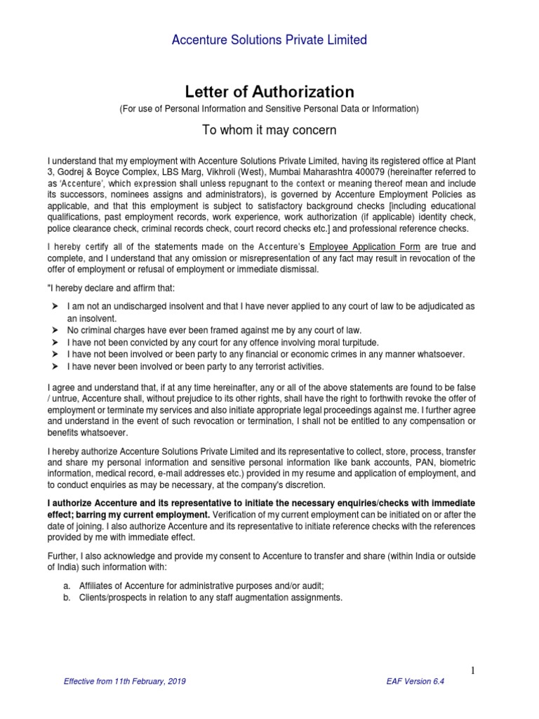 LOA Accenture | PDF | Criminal Record | Employment