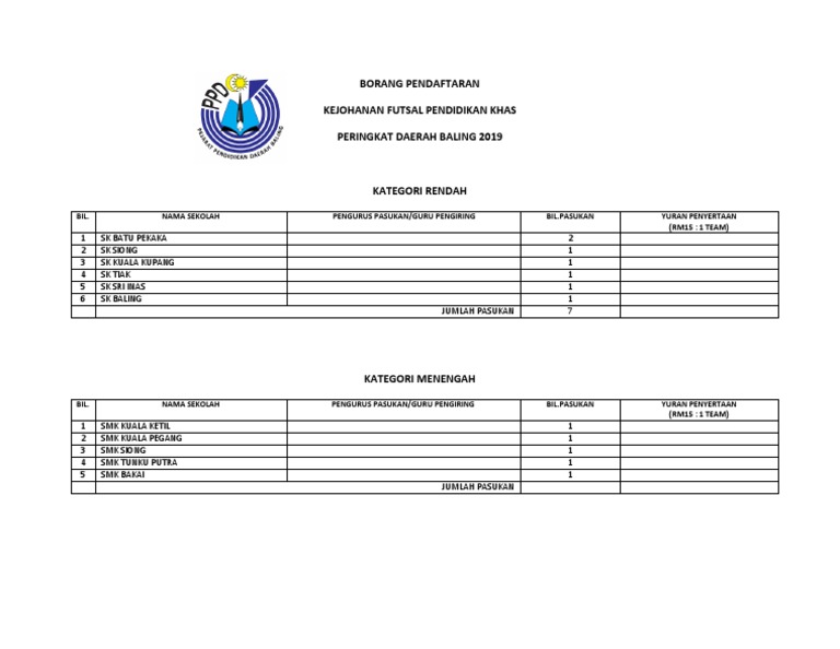 Borang Pendaftaran Futsal | PDF