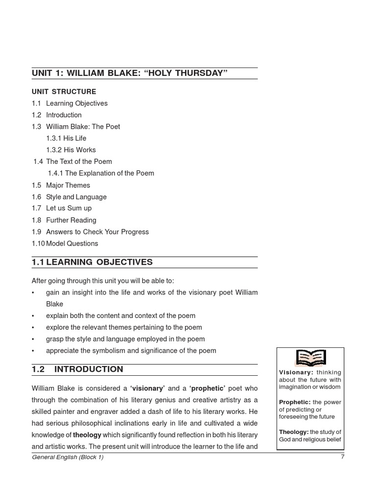 Unit 1 (Final) | PDF | William Blake | Poetry