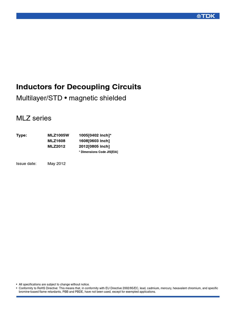 Datasheet Inductors For Decoupling Circuits | PDF | Inductor ...
