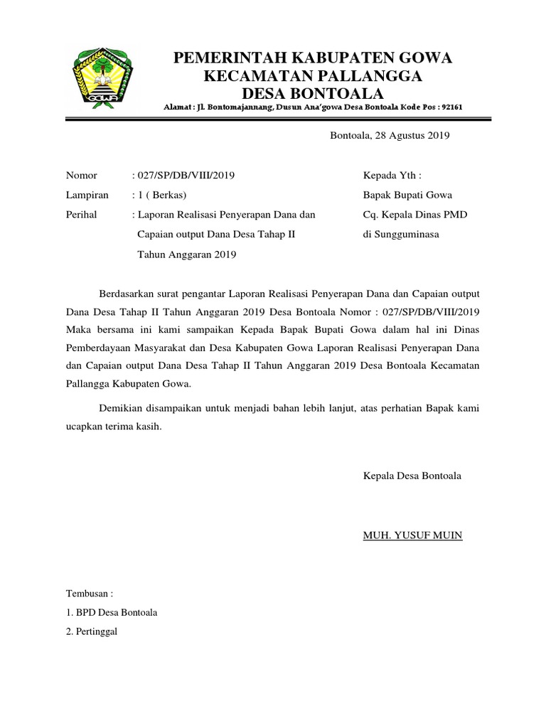 Surat Pengantar Dana Desa Dan Add | PDF