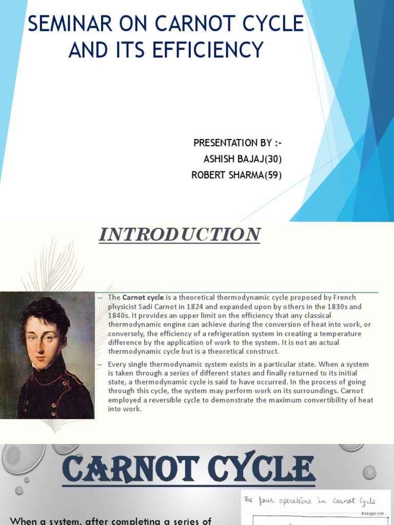 Seminar On Carnot Cycle and Its Efficiency | PDF | Heat | Thermodynamics