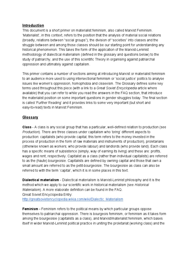 A Short Primer On Materialist Feminism PDF | PDF | Gender | Gender Studies