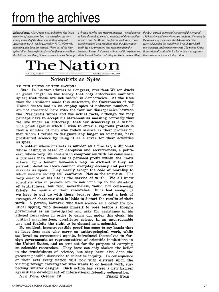 Boas Scientists As Spies PDF | PDF | Franz Boas