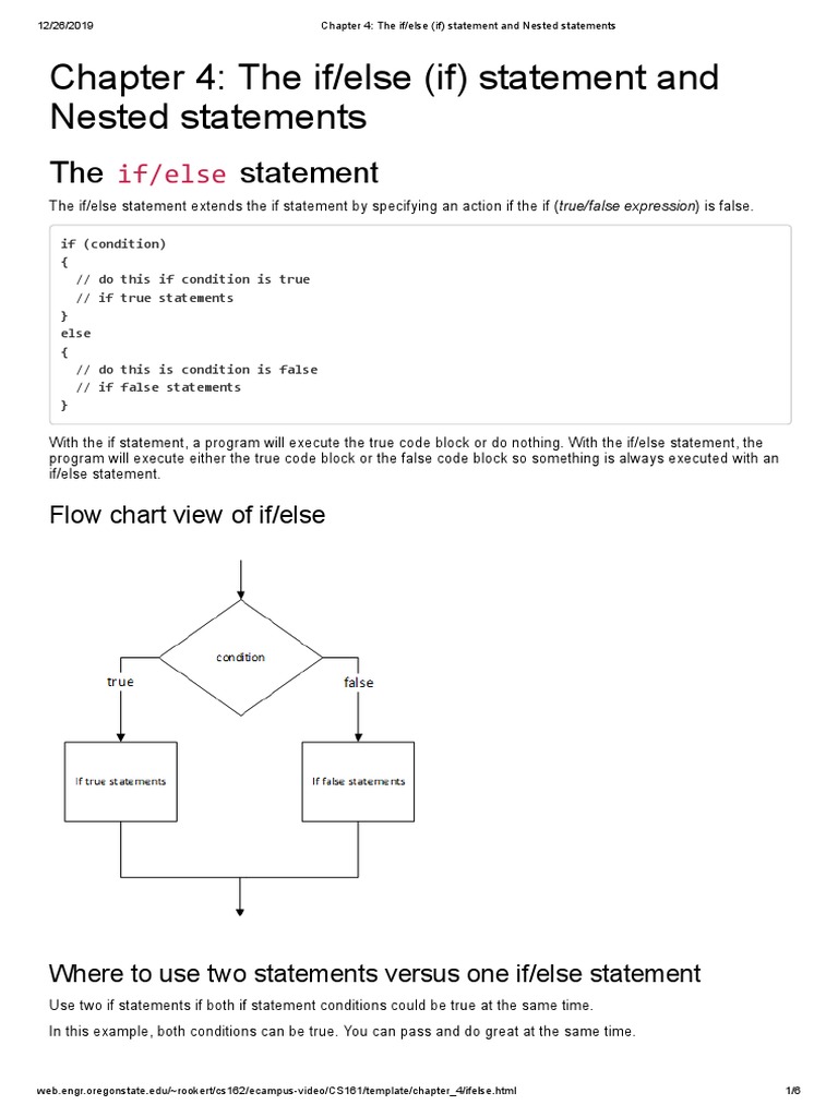 Chapter 4 The If Else If Statement And Nested Statements Pdf Control Flow Computing