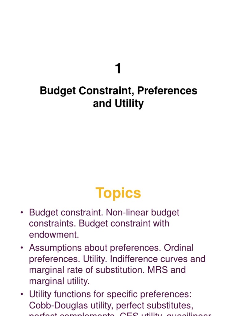 1 Budget Constraint Preferences And Utility 2 Pdf Utility