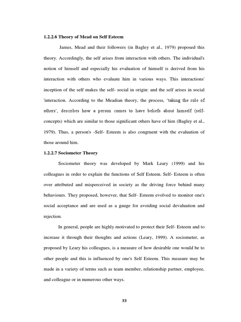 Mead's Theory of Self-Esteem and Sociometer Theory | PDF | Self ...