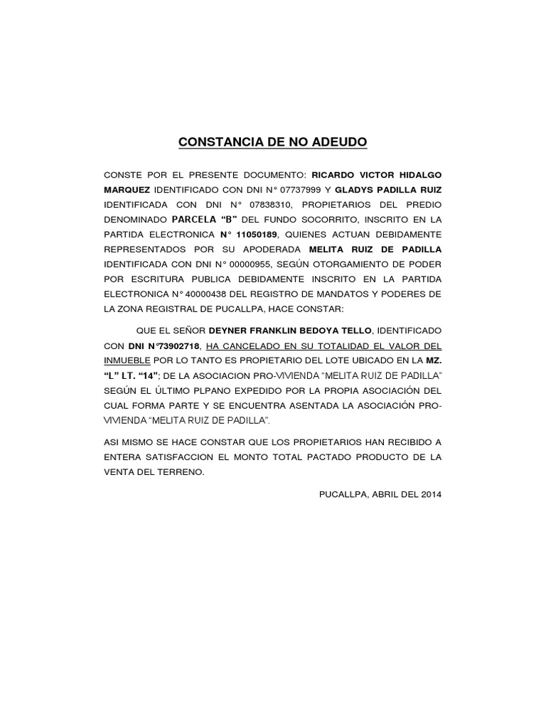 Constancia de No Adeudo | PDF | Derecho