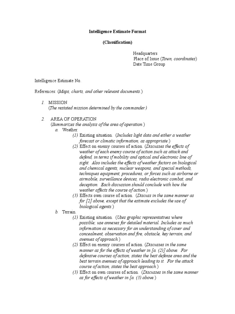Intelligence Estimate Format | PDF | Chemical Warfare | Maneuver Warfare
