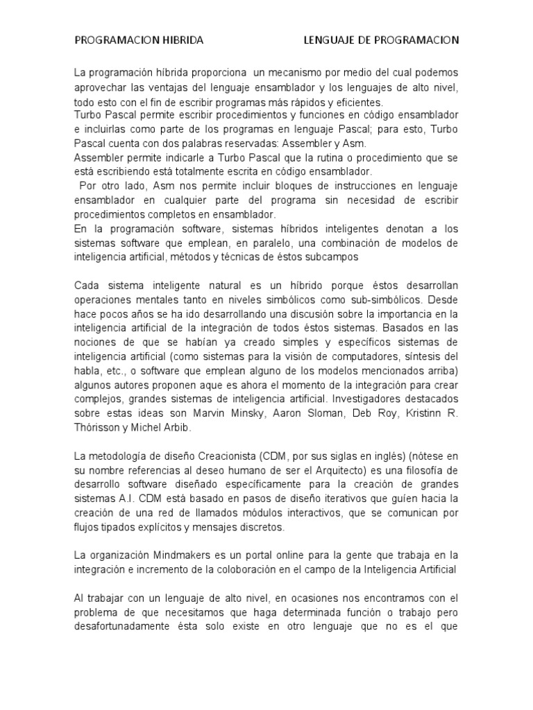Programación Híbrida | PDF | Lenguaje ensamblador | Lenguaje de ...