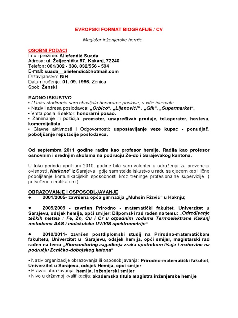 Evropski Format Biografije | PDF