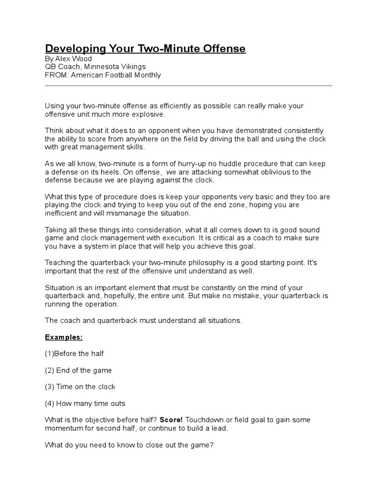 Two-Minute Offense Strategy Guide | PDF | Quarterback | National ...