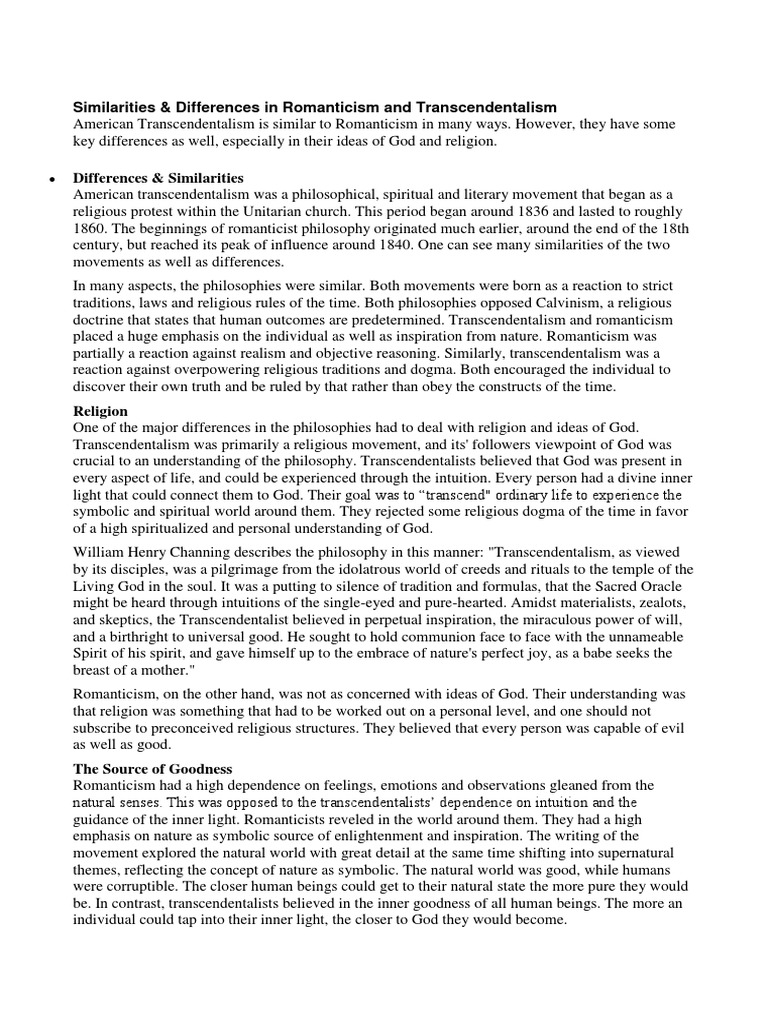 Romanticism vs. Transcendentalism | PDF | Transcendentalism | Romanticism
