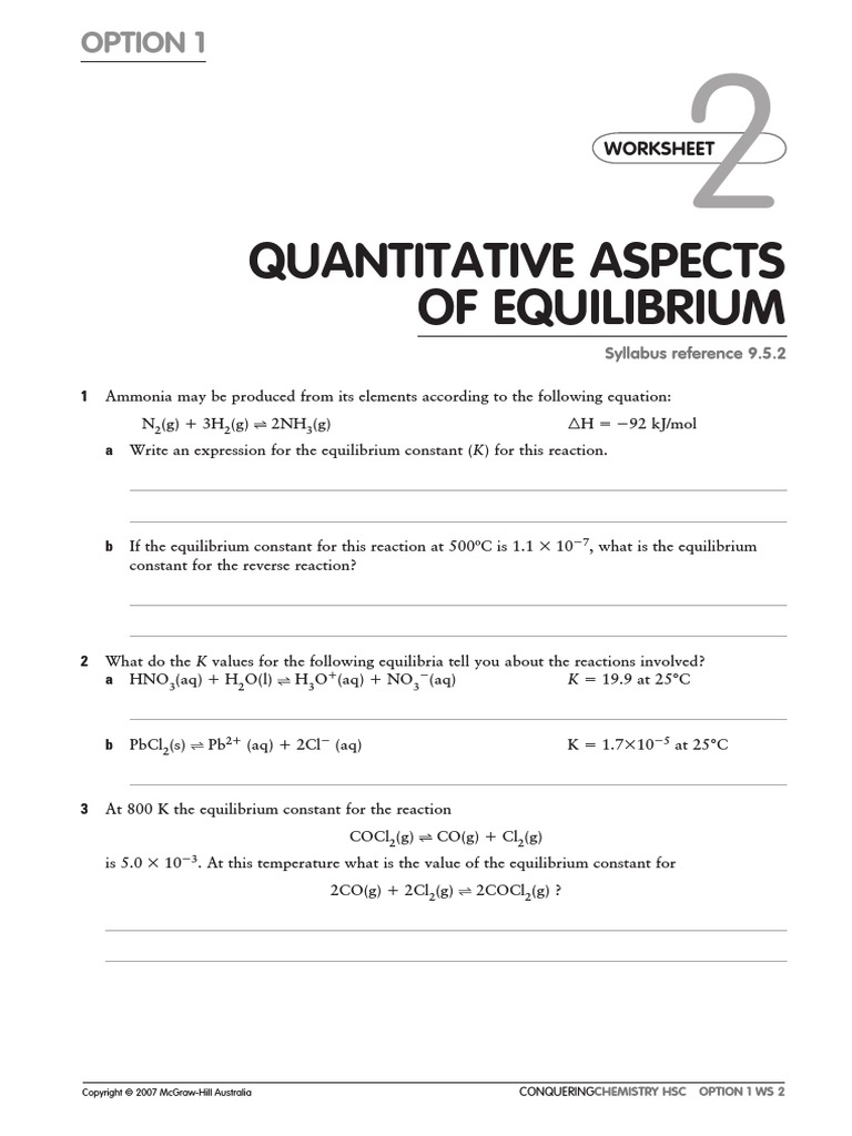 Quantitative Equilibrium Calculations | PDF | Chemical Equilibrium ...