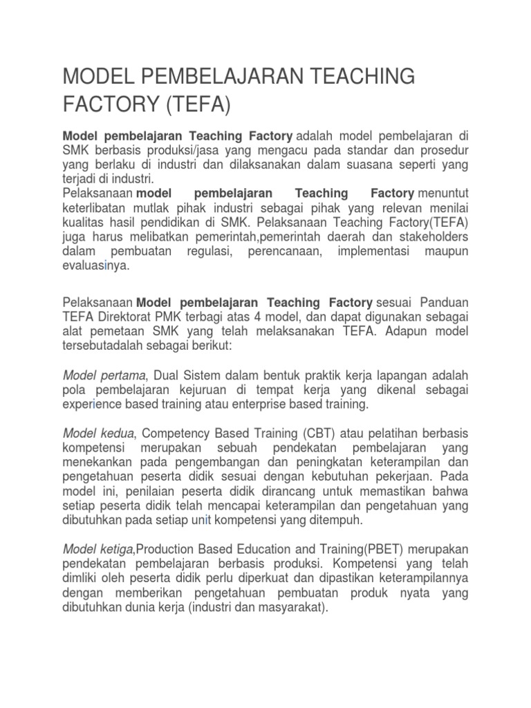 Model Pembelajaran Teaching Factory | PDF
