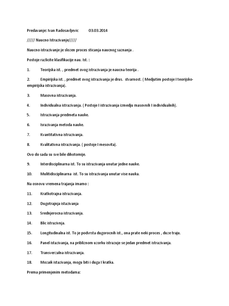 Metodologija - Predavanja | PDF