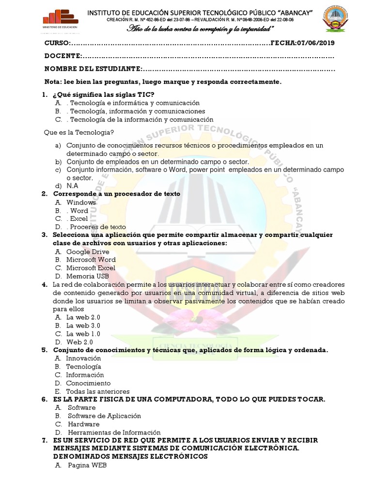 Examen Tic Pdf Aplicación Movil Internet