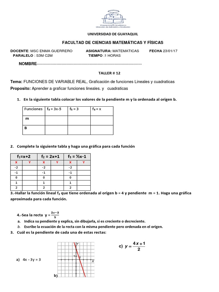 12 Funcion Lineal y Cuadratica | PDF | Pendiente | Ecuación cuadrática