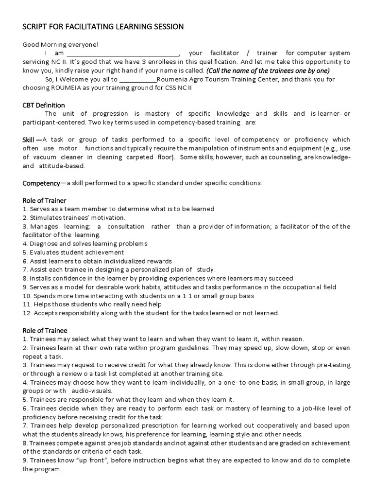 Script - For - Facilitating - Learning - Session For CSS | PDF ...