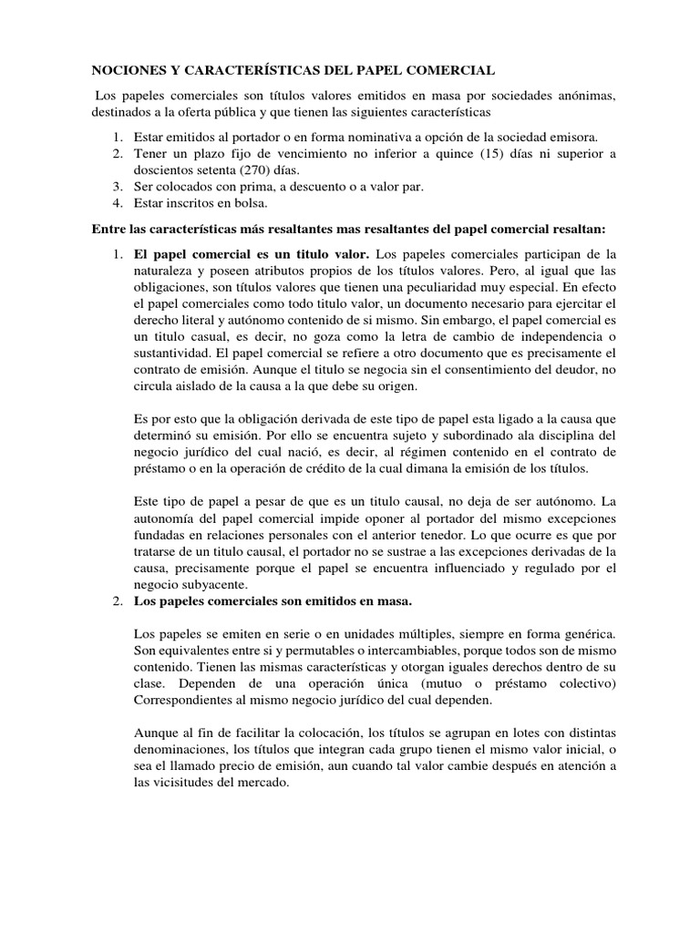 Nociones y Características Del Papel Comercial | PDF | Comercio | Bolsa
