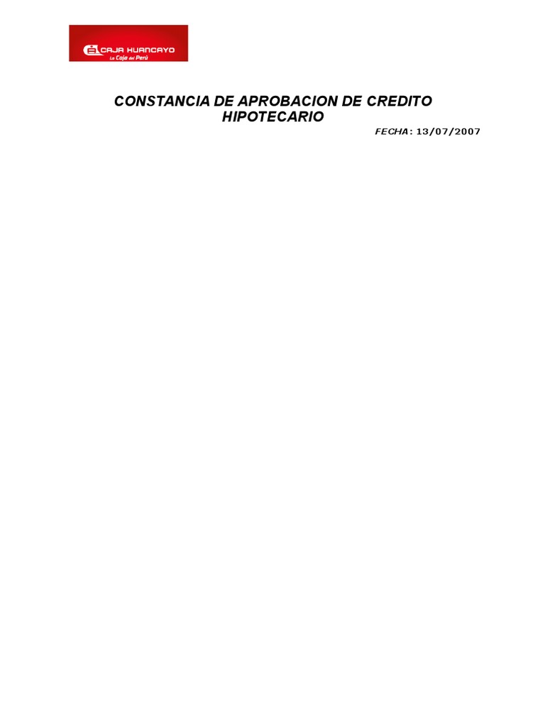 Constancia de Aprobacion de Credito Hipotecario | PDF