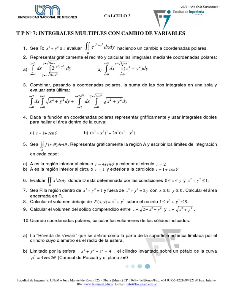 INTEGRALES MULTIPLES CON CAMBIO DE VARIABLES Ejercicios | PDF | Integral | Esfera